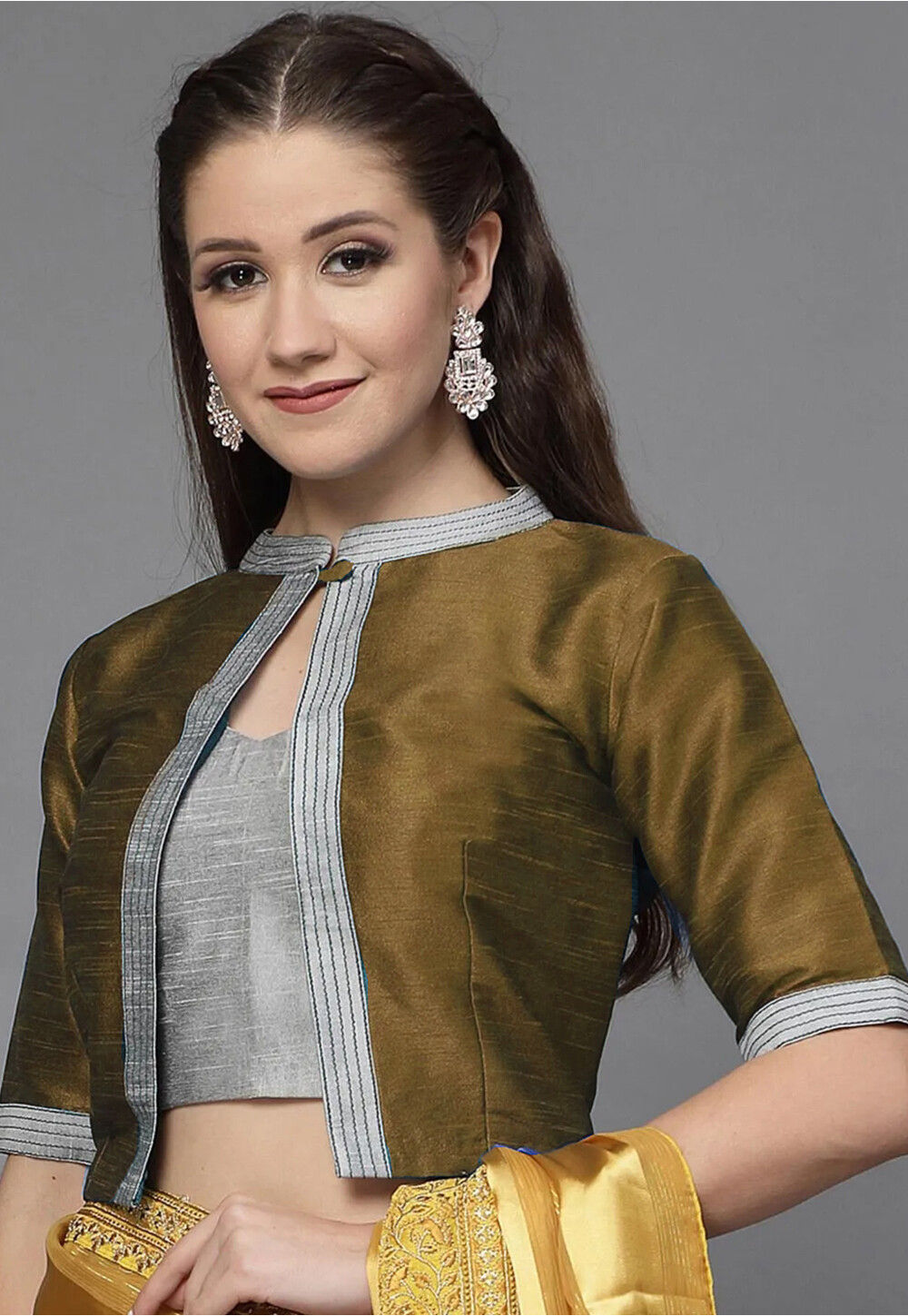 Buy Color Block Art Silk Blouse in Olive Green and Grey Online : UAC266 ...