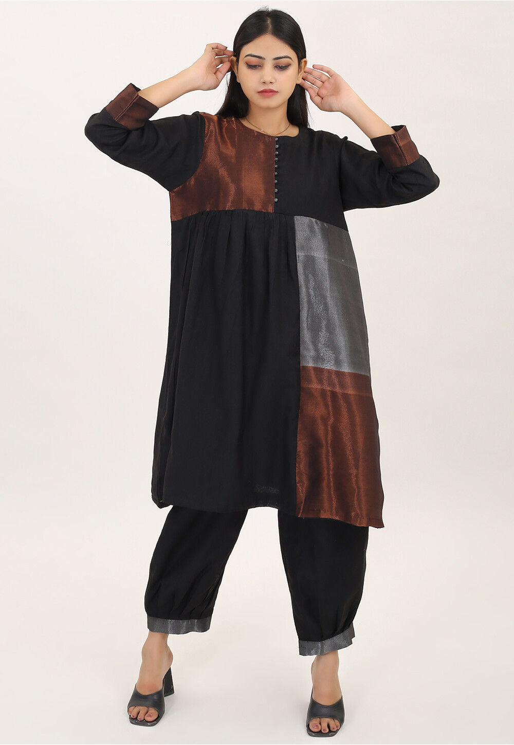 Buy Color Block Pure Cotton Aline Kurta Set in Black Online : TXL174 ...