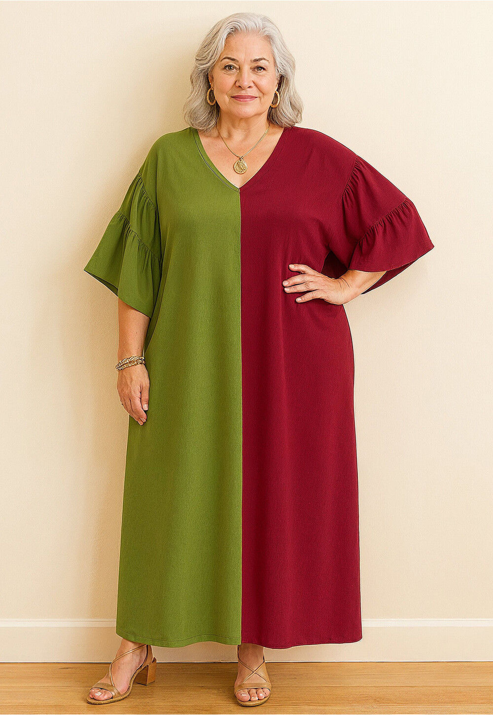 Buy Color Block Rayon Kaftan in Green and Maroon Online : TJW2516 ...