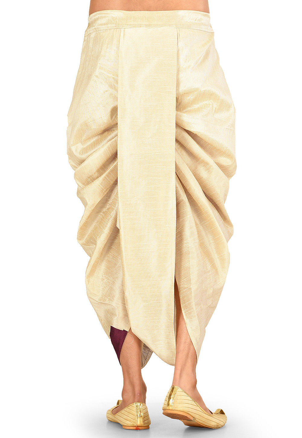 Contrast Border Dupion Silk Dhoti in Light Beige : MLC493