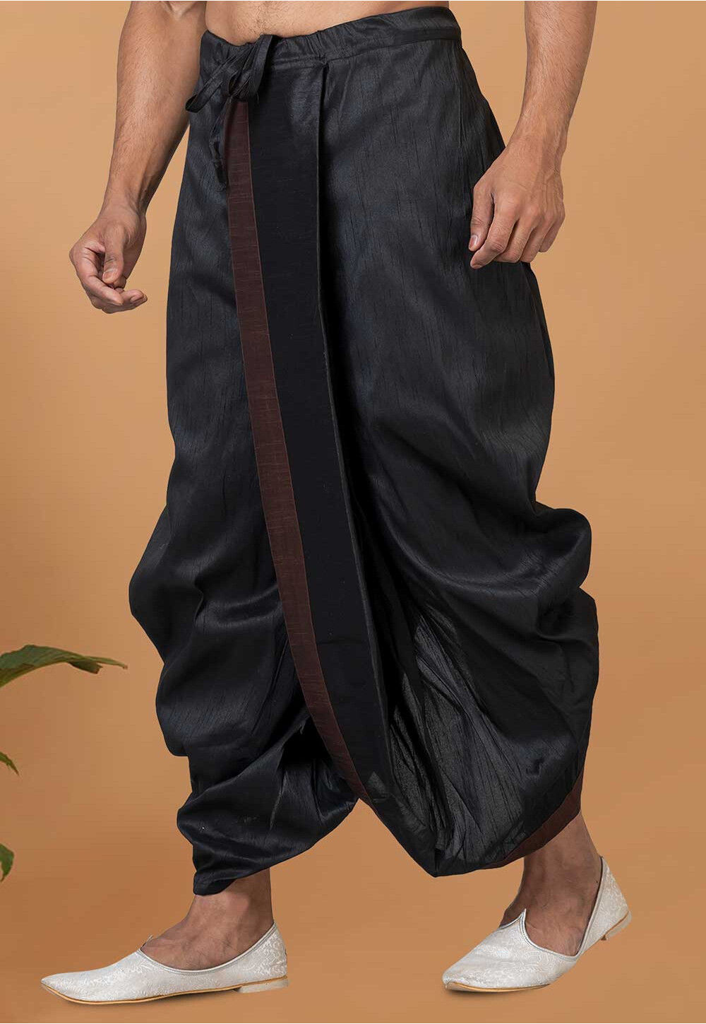 Buy Contrast Border Dupion Silk Dhoti Pant in Black Online : MDW1084 ...
