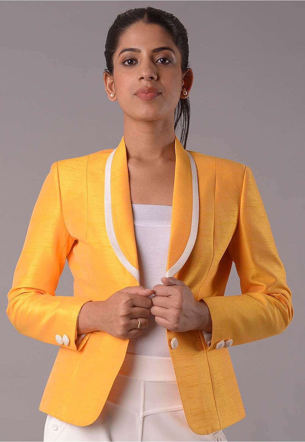 Buy Contrast Border Dupion Silk Jacket in Mustard Online : TBN86 ...