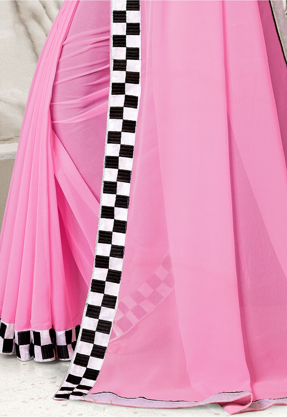 Contrast Border Georgette Saree in Baby Pink : SFS2169