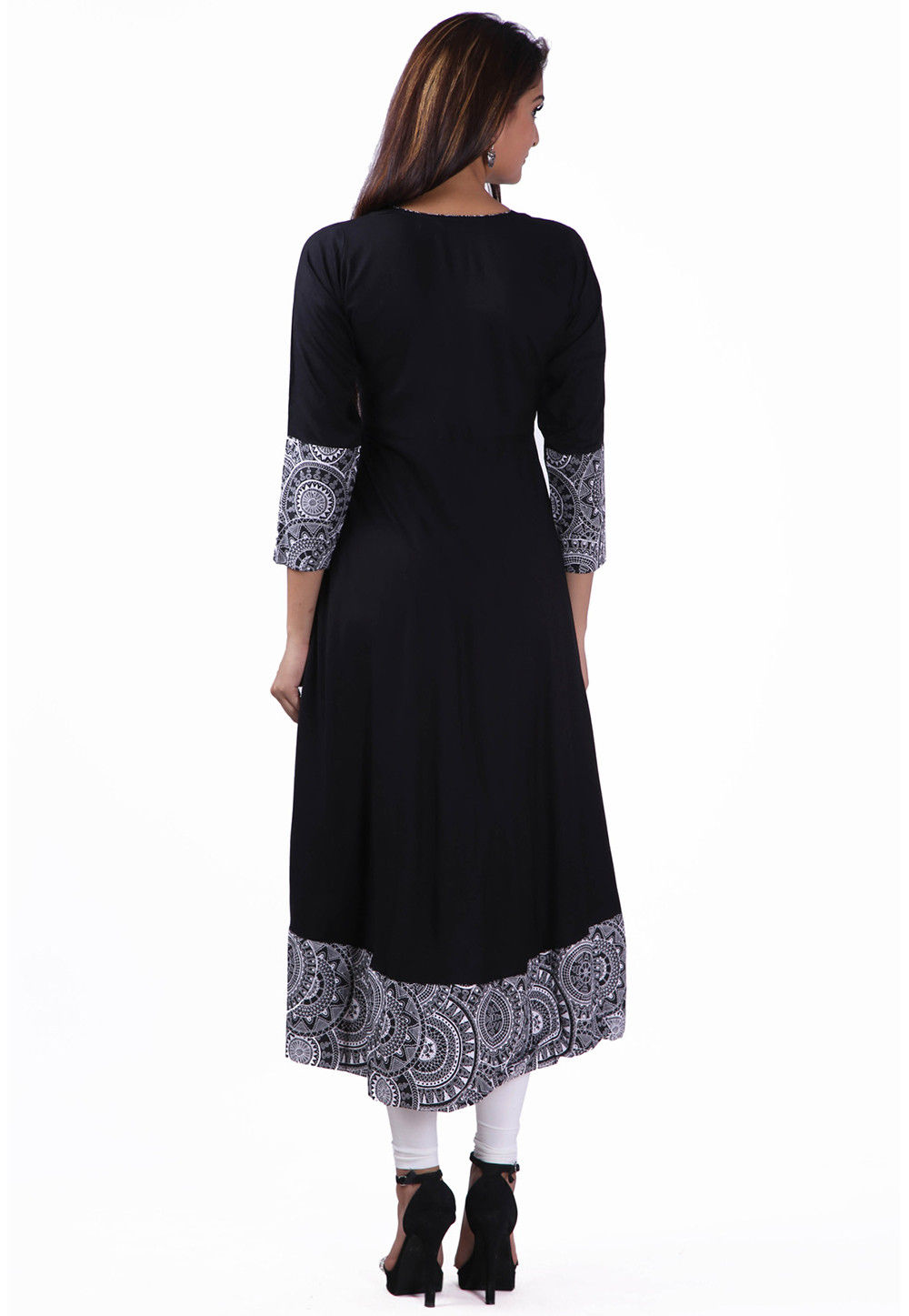 Buy Contrast Border Rayon Flared Kurta in Black Online : THG1 - Utsav ...