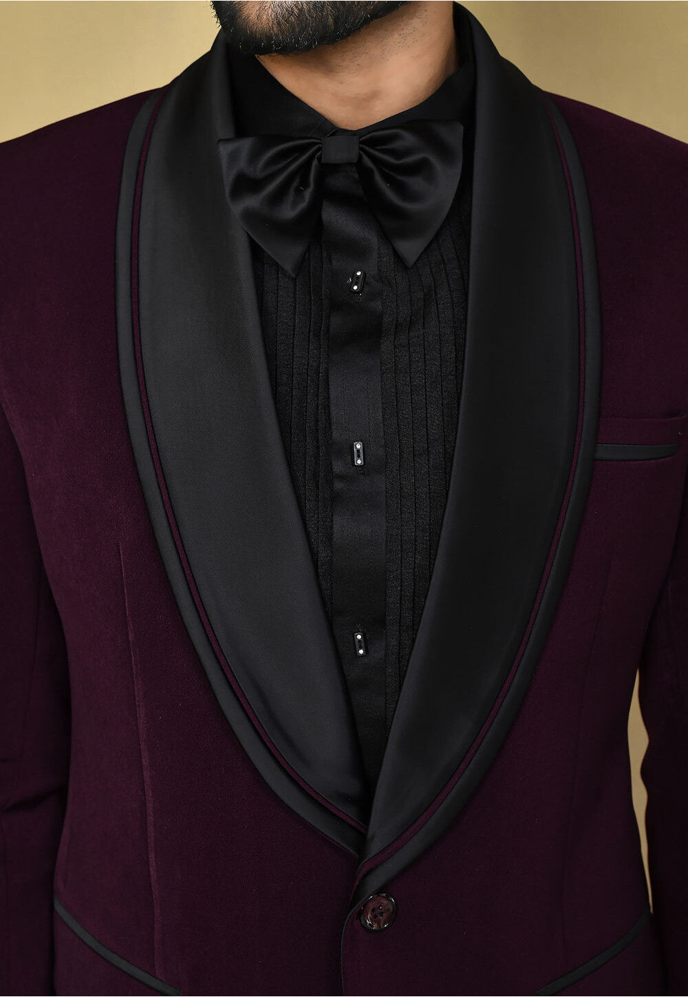 Buy Contrast Collar Polyester Tuxedo in Magenta Online : MTX3064 ...
