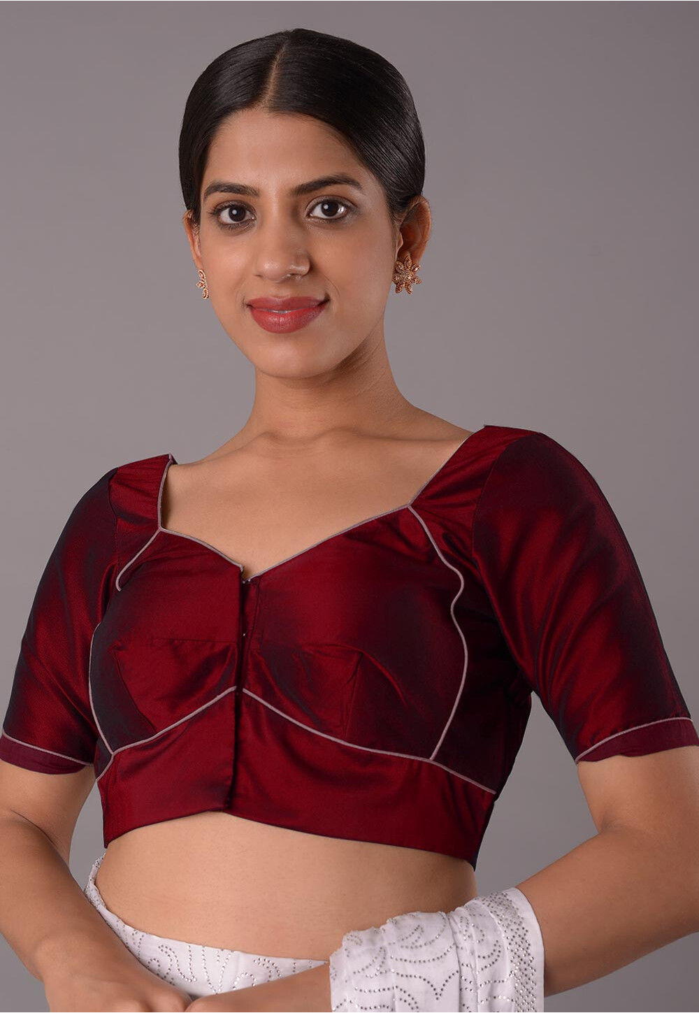Buy Contrast Trim Art Silk Blouse in Maroon Online : UAC508 - Utsav Fashion