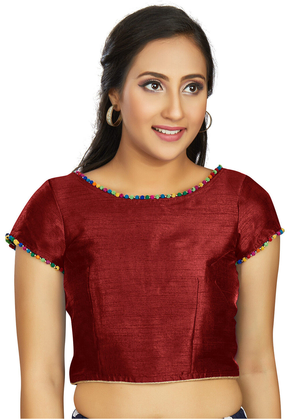 Buy Contrast Trim Art Silk Blouse in Maroon Online : UAL24 - Utsav Fashion