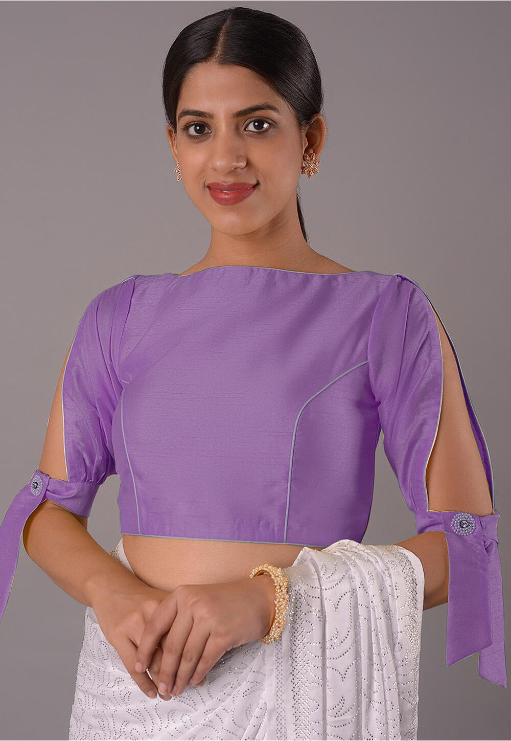 Buy Contrast Trim Art Silk Blouse in Purple Online : UAC500 - Utsav Fashion