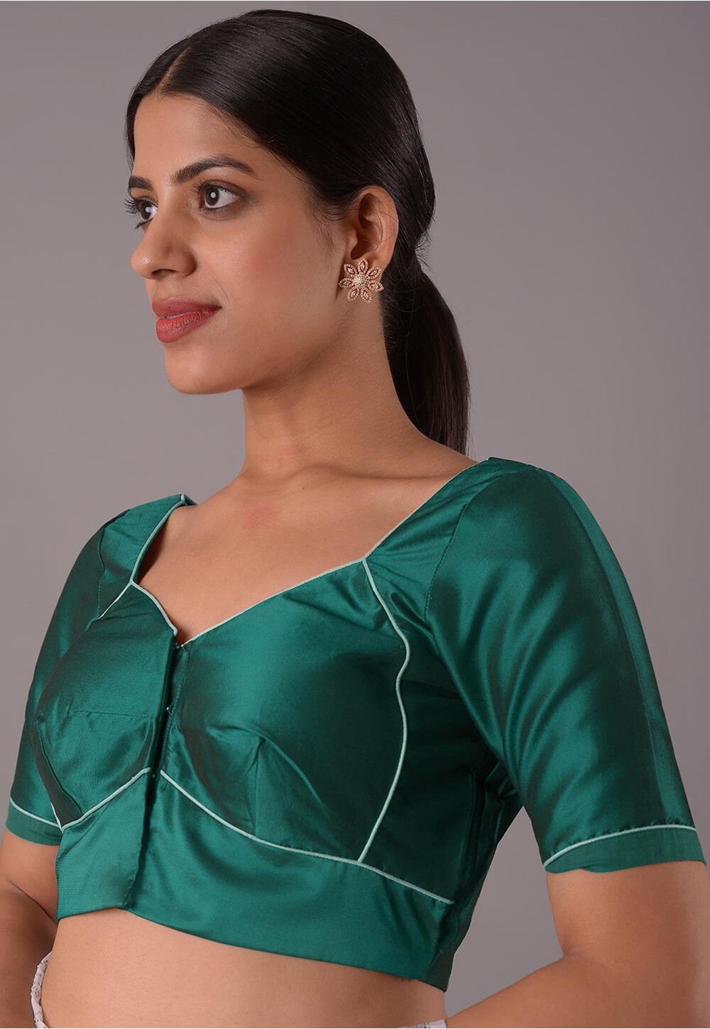 Buy Contrast Trim Art Silk Blouse in Teal Green Online : UAC509 - Utsav Fashion