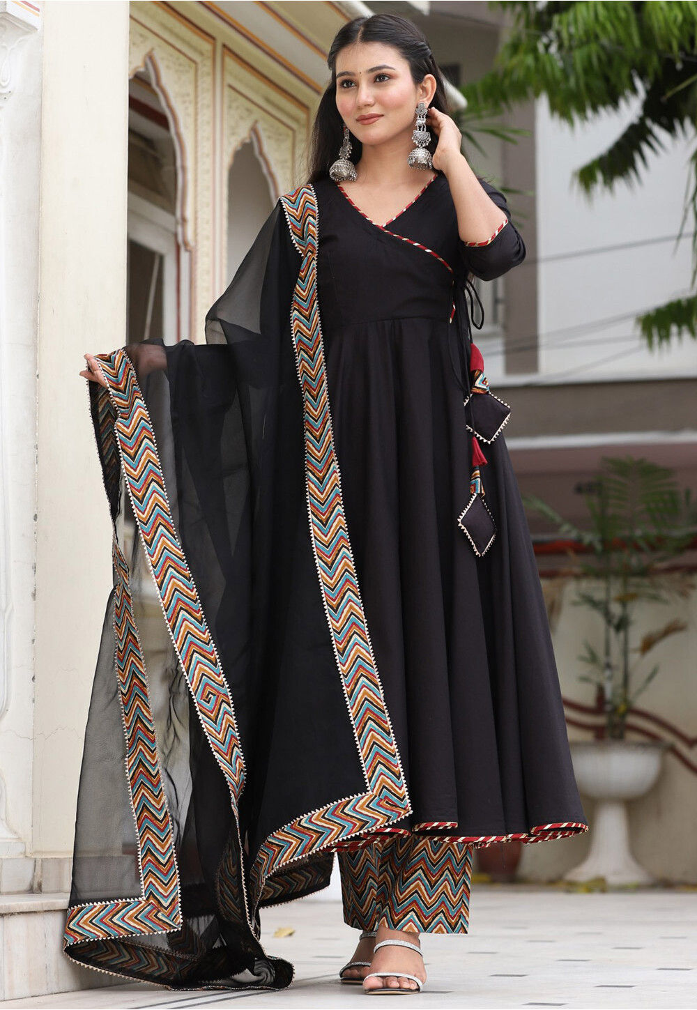 Buy Contrast Trim Pure Cotton Aline Suit in Black Online : KJW280 ...