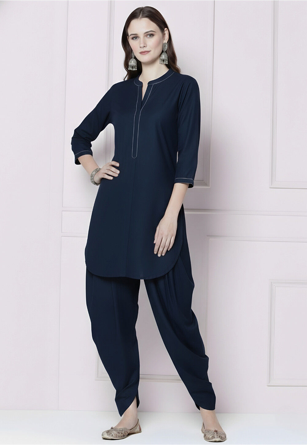 Buy Contrast Trim Rayon Co Ord Set in Navy Blue Online : TDW116 - Utsav ...