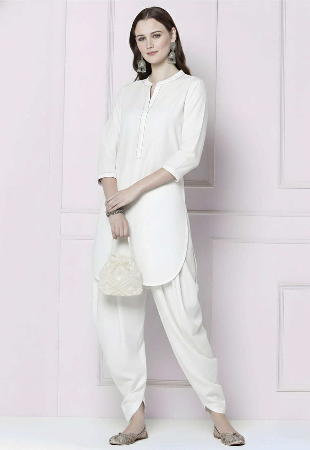 Buy Contrast Trim Rayon Co Ord Set in White Online : TDW118 - Utsav Fashion