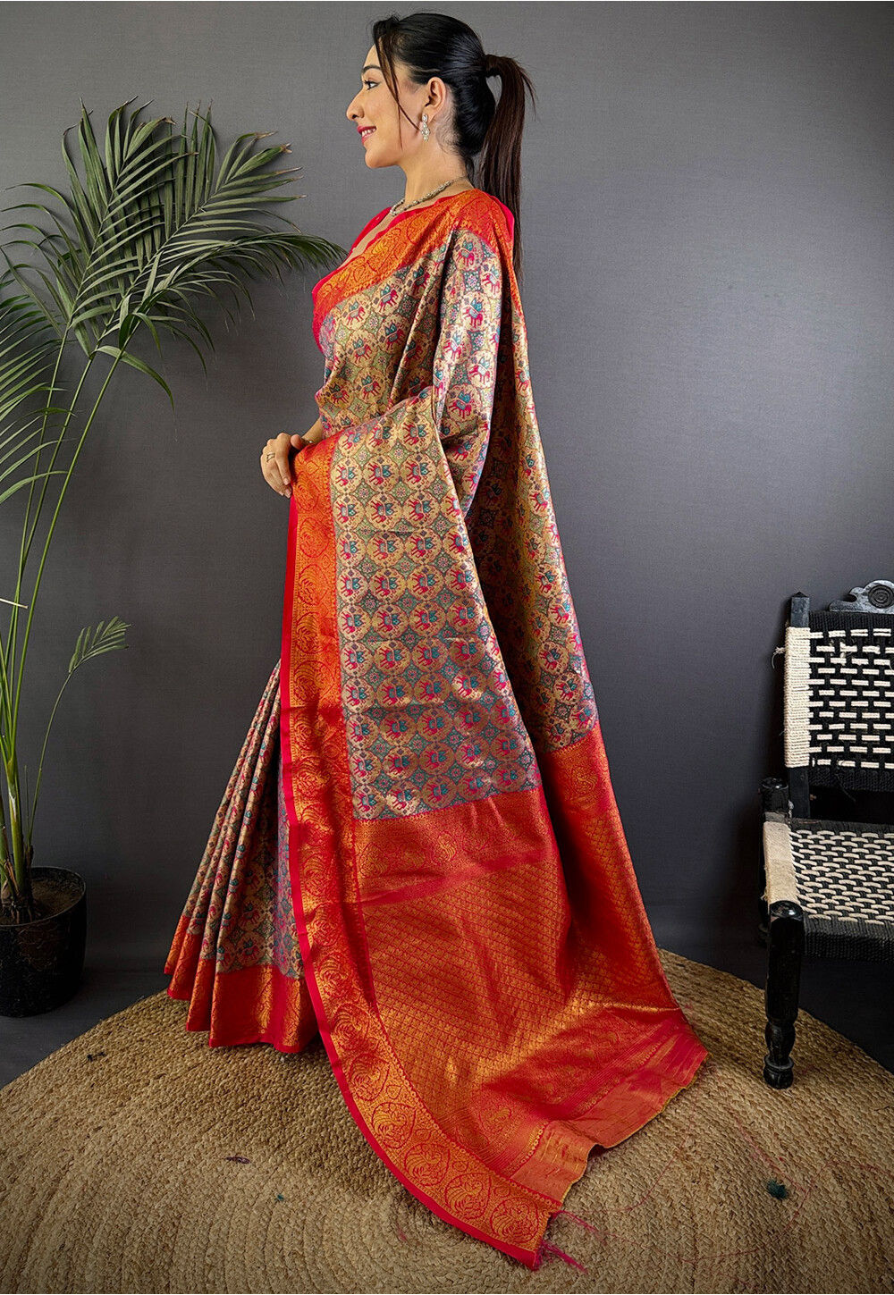 Buy Dharmavaram Saree in Golden Online : SEJ1334 - Utsav Fashion