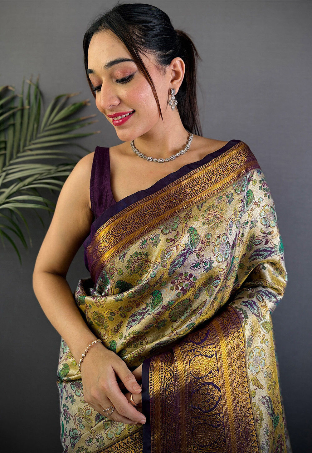 Buy Dharmavaram Saree in Golden Online : SEJ1339 - Utsav Fashion