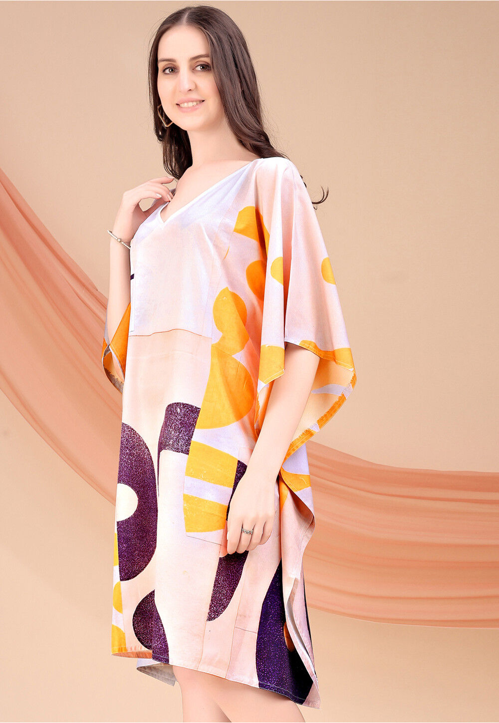 Buy Digital Print Crepe Kaftan Dress in Baby Pink Online : TDP719 ...