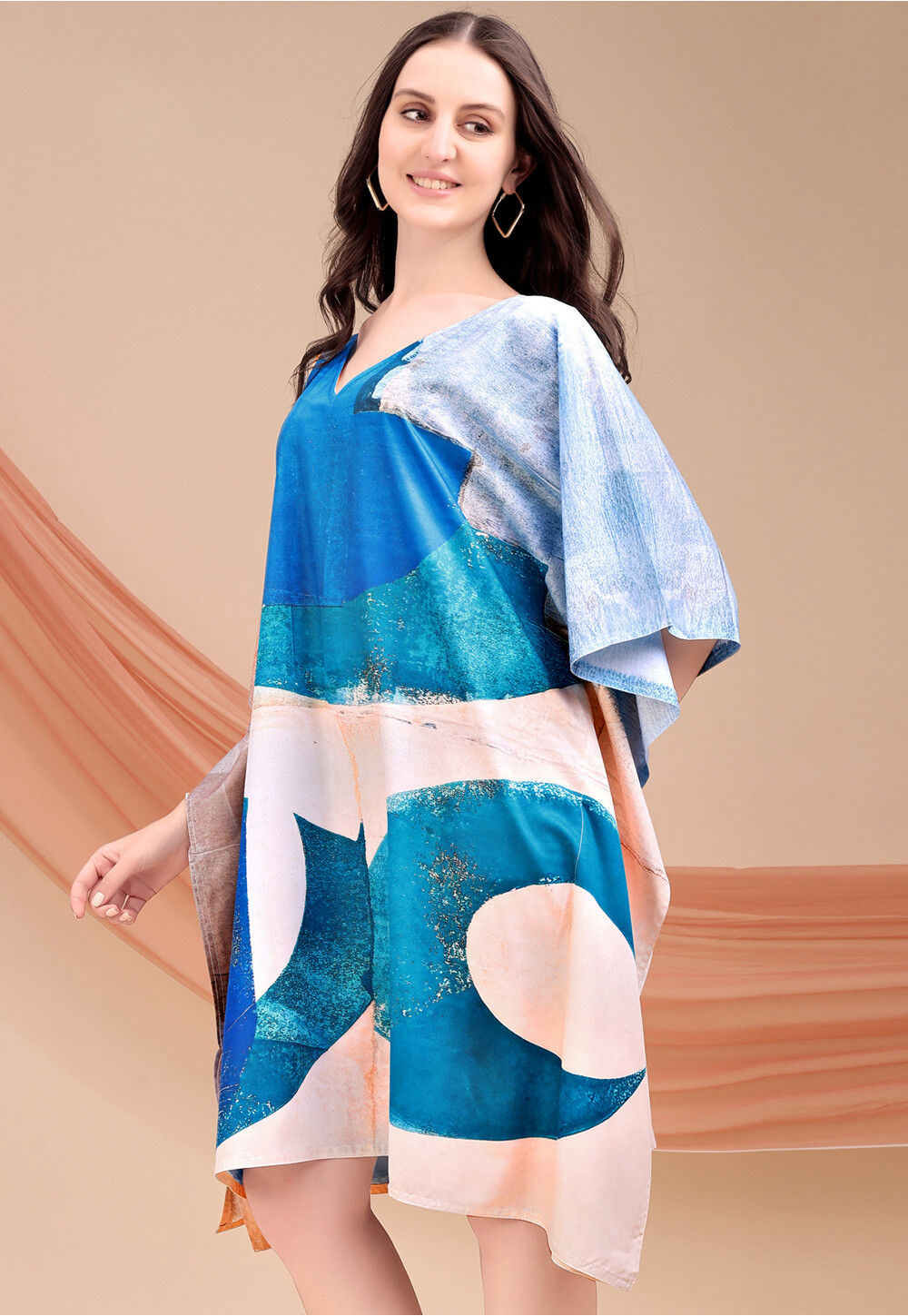 Buy Digital Print Crepe Kaftan Dress in Beige Online : TDP718 - Utsav ...