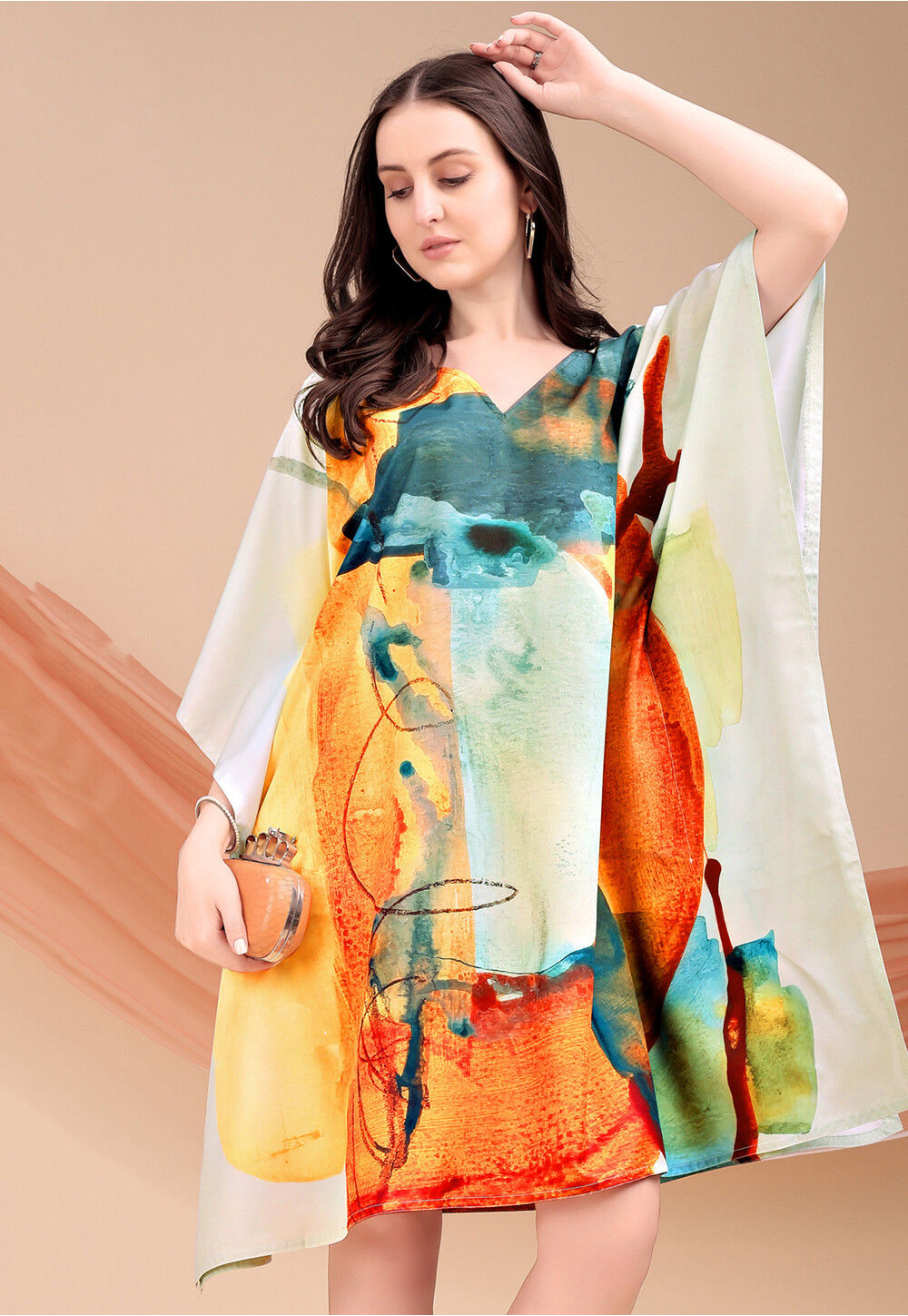 Buy Digital Print Crepe Kaftan Dress in Light Green Online : TDP716 ...
