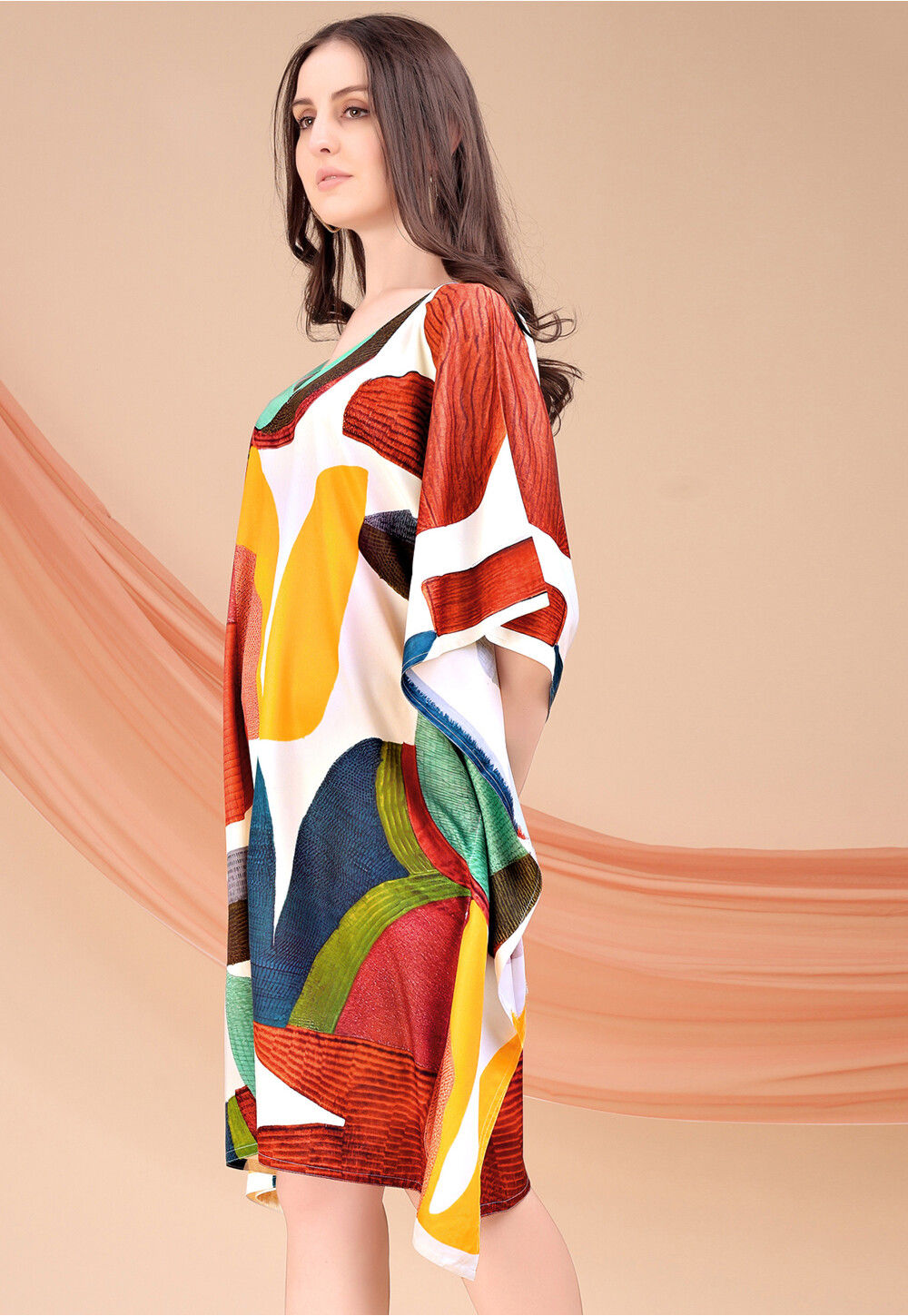 Buy Digital Print Crepe Kaftan Dress in Off White Online : TDP720 ...