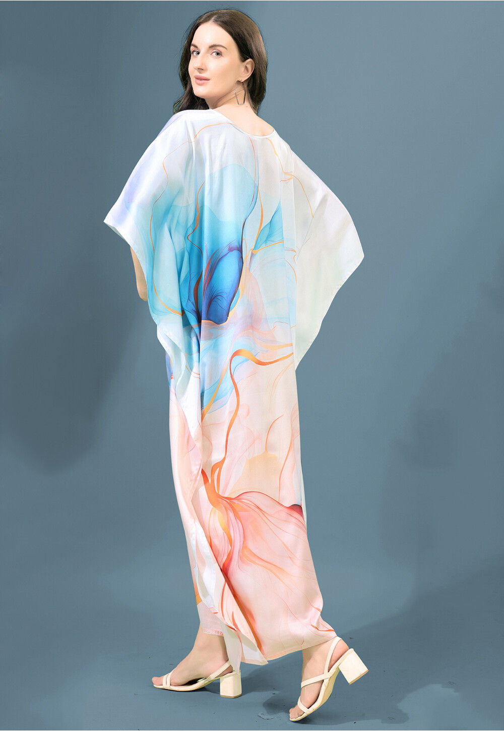 Buy Digital Print Crepe Long Kaftan Dress in Light Blue Online : TDP725 ...