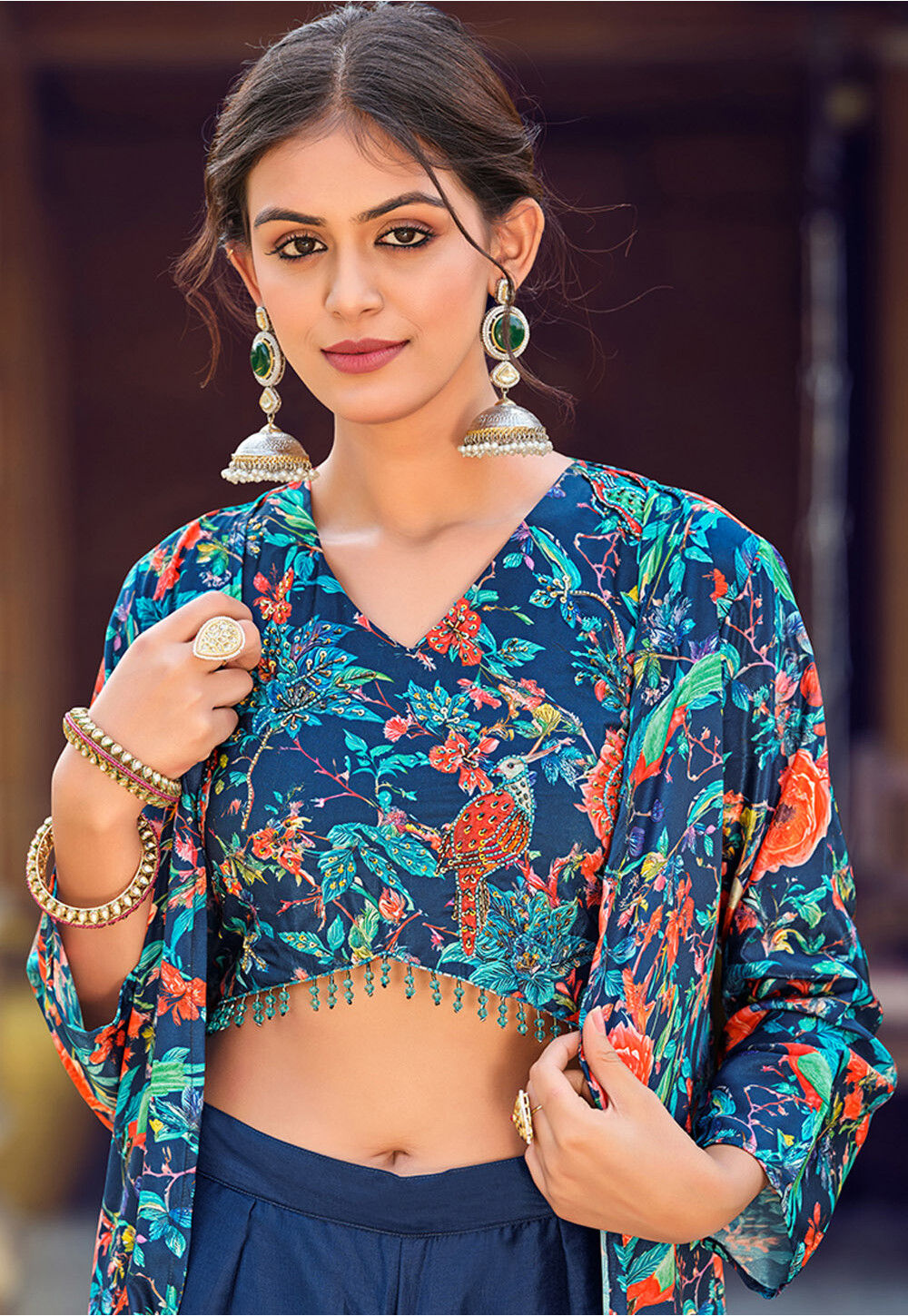 Buy Digital Printed Art Silk Crop Top Set in Blue Online : TYJ53 ...