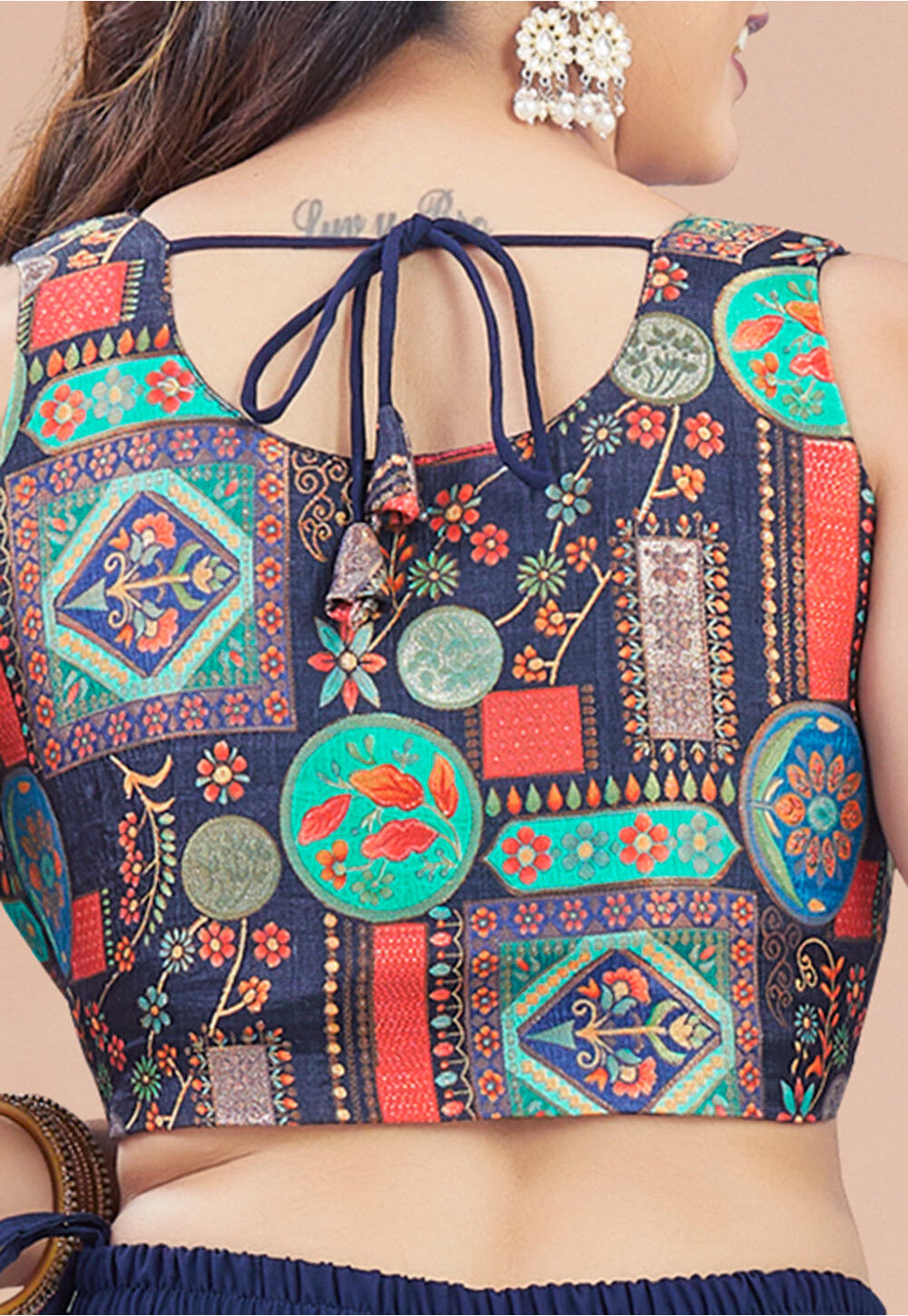 Buy Digital Printed Art Silk Crop Top Set in Navy Blue Online : TKL492 ...