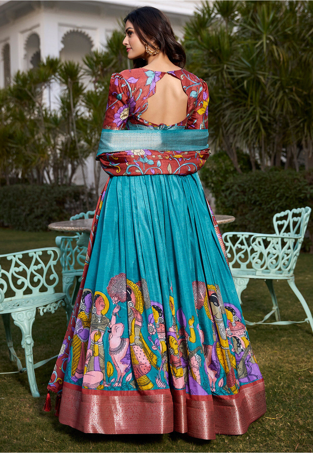 Buy Digital Printed Art Silk Lehenga in Blue Online : LBC2236 - Utsav ...