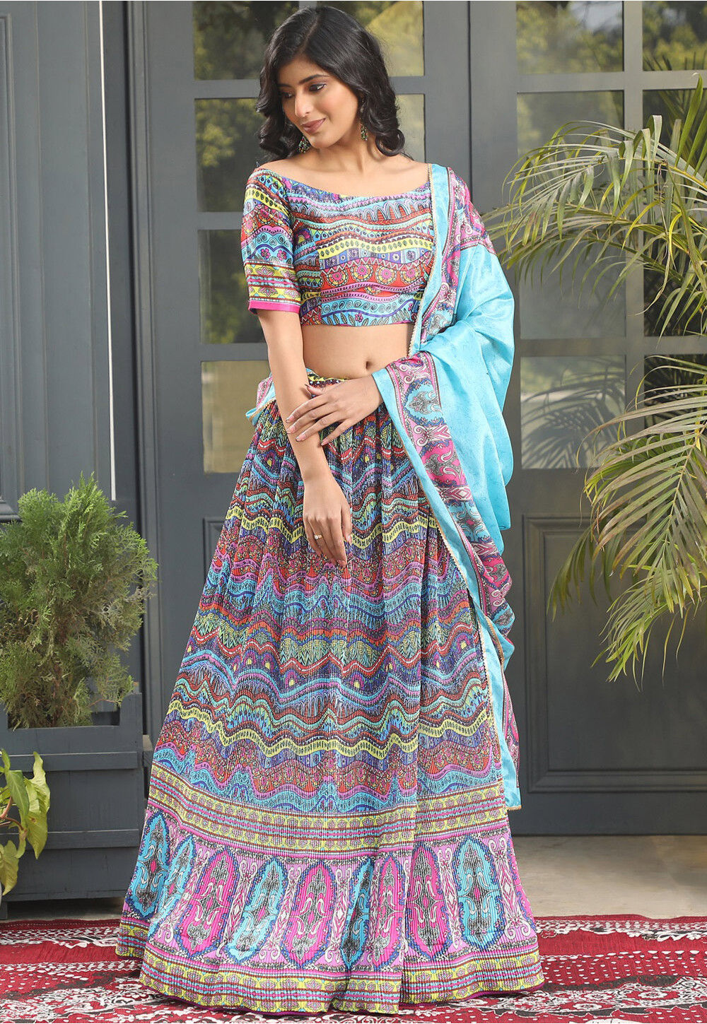 Buy Digital Printed Satin Lehenga in Multicolor Online : LCC2116 ...