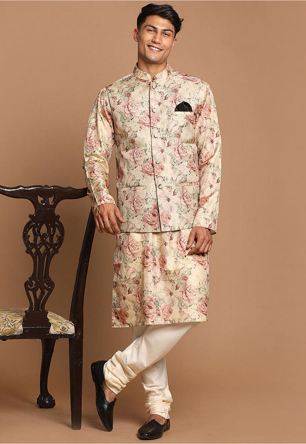 Buy Digital Printed Art Silk Nehru Jacket in Beige Online : MTR2868 ...