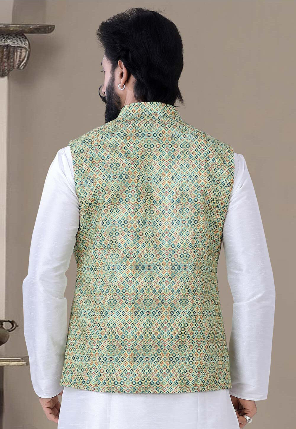 Buy Digital Printed Art Silk Nehru Jacket in Green Online : MUY806 ...