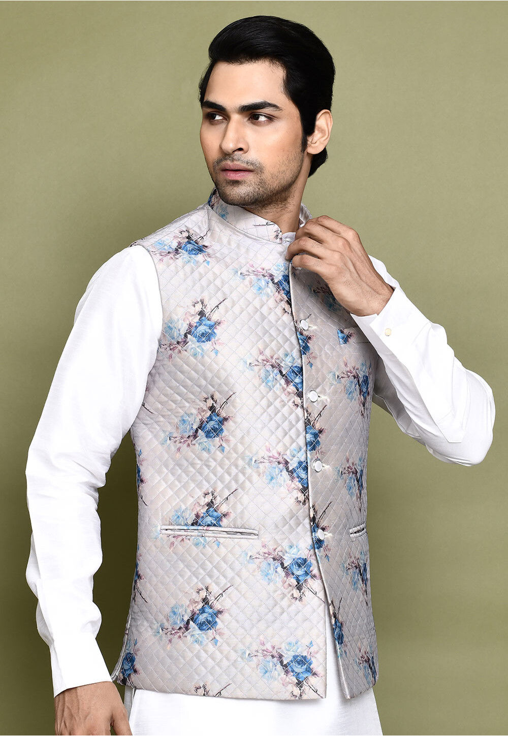 Buy Digital Printed Art Silk Nehru Jacket in Grey Online : MTX3384 - Utsav Fashion