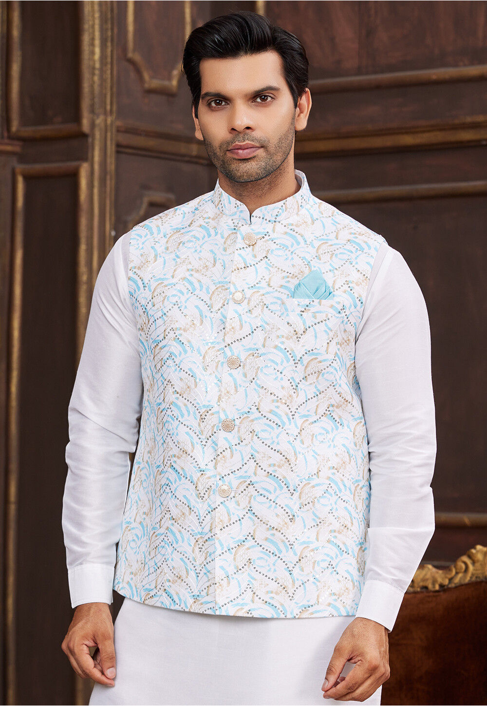 Buy Digital Printed Art Silk Nehru Jacket in Off White Online : MLY2300 - Utsav Fashion