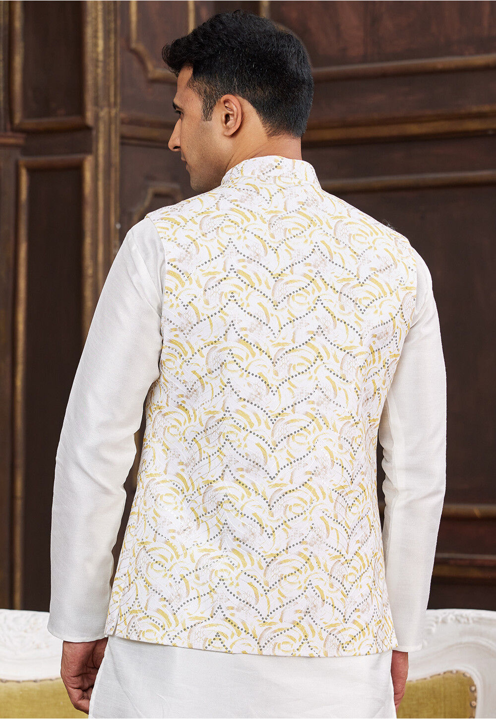 Buy Digital Printed Art Silk Nehru Jacket in Off White Online : MLY2301 - Utsav Fashion