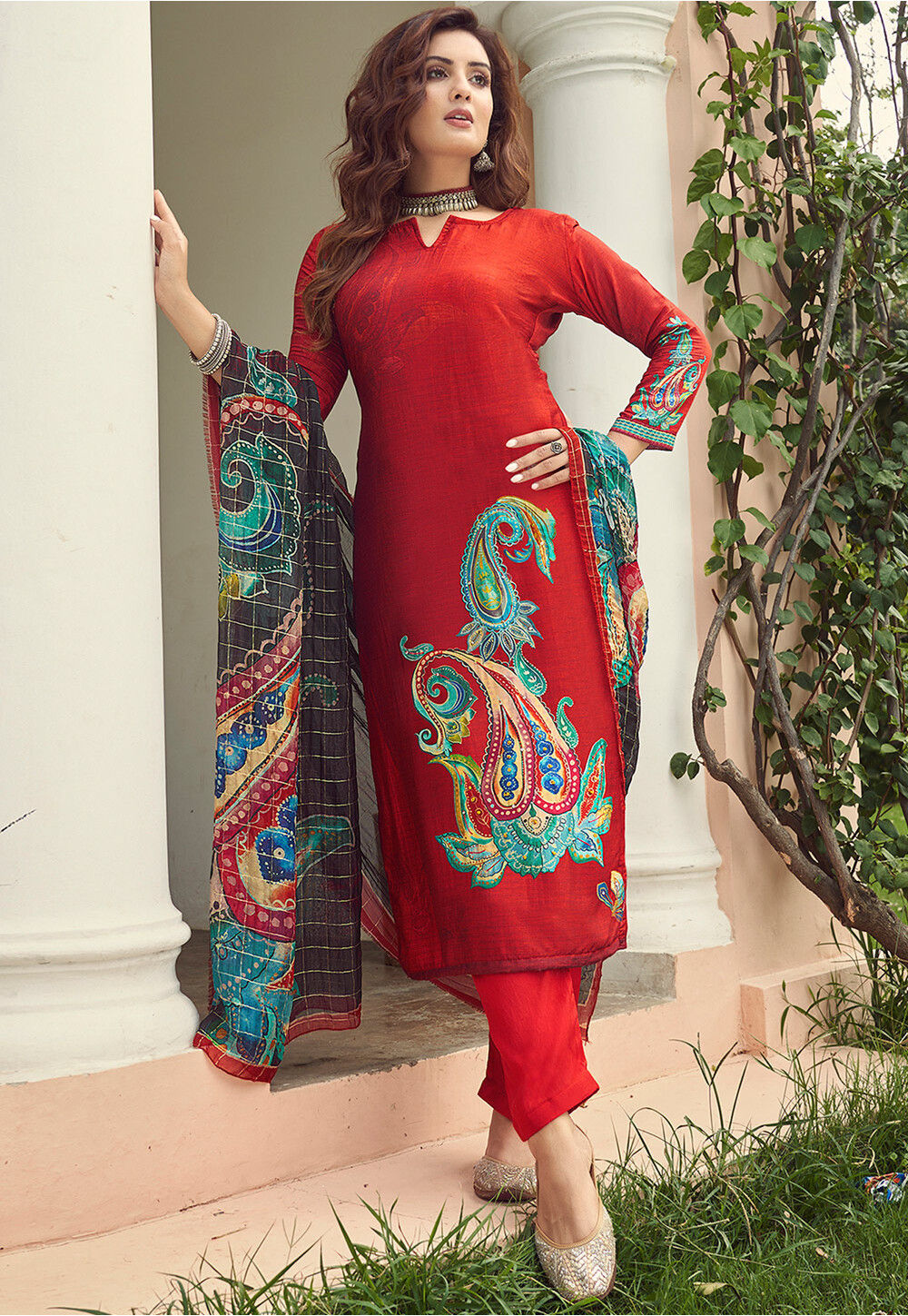 Buy Digital Printed Art Silk Pakistani Suit in Red Online : KUF15821 ...