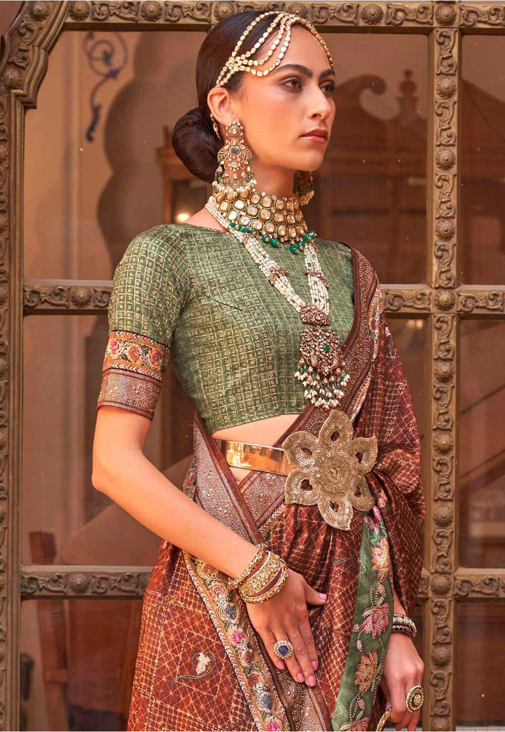 Buy Digital Printed Art Silk Saree in Brown Online : SEW16194 - Utsav ...