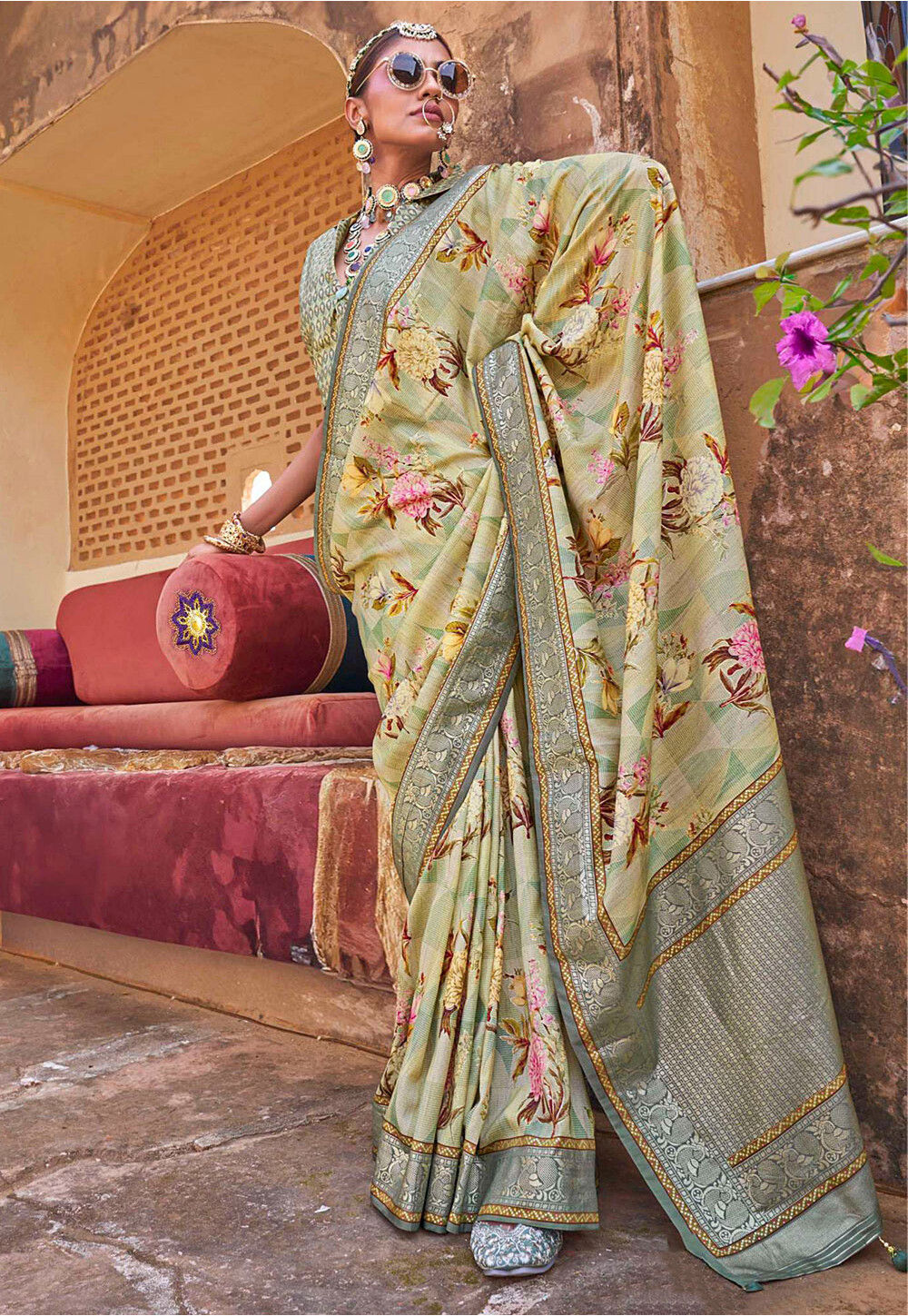 Buy Digital Printed Art Silk Saree in Light Green Online : SEW15924 ...