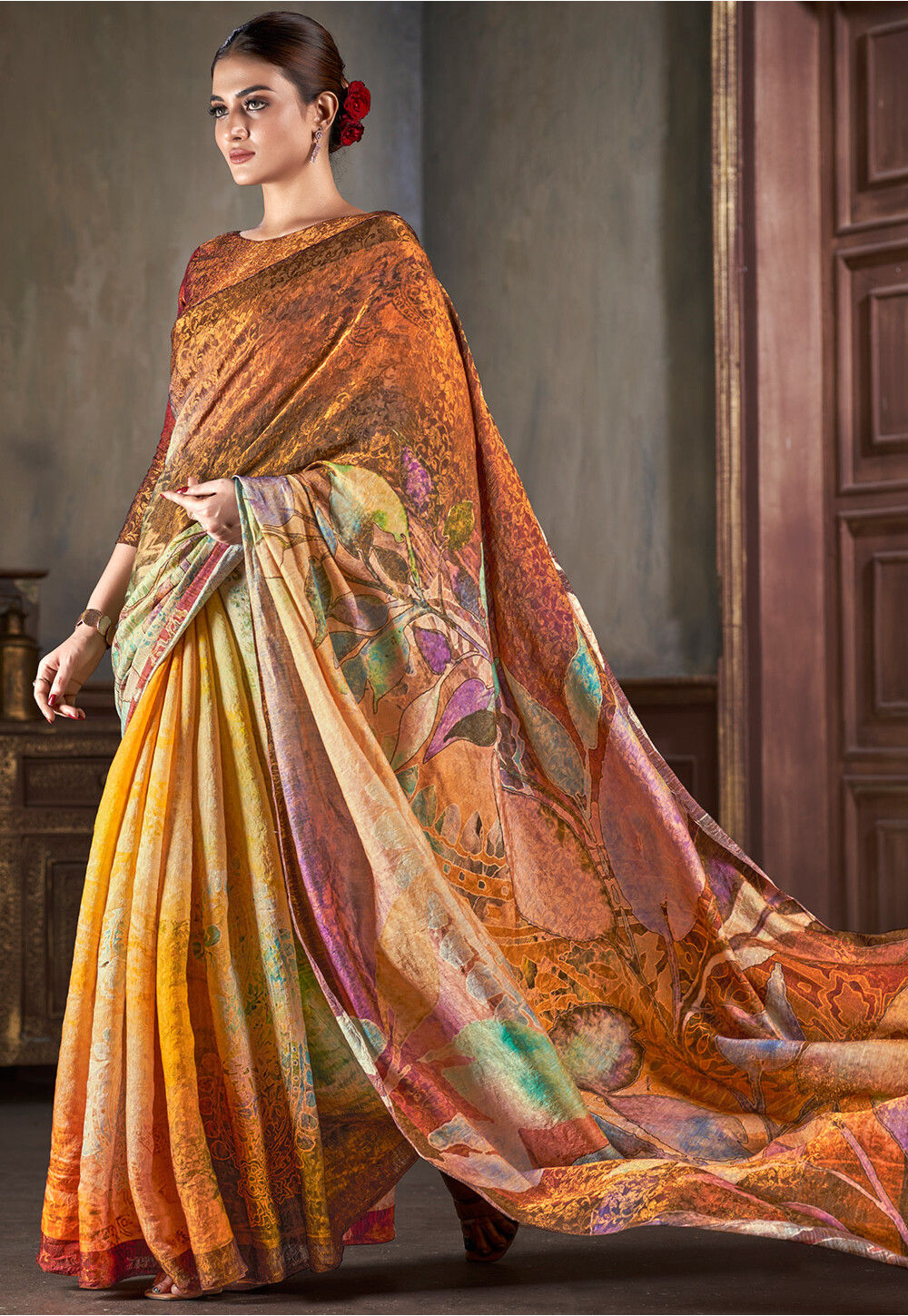 Buy Digital Printed Art Silk Saree in Multicolor Online : SCEA150 ...