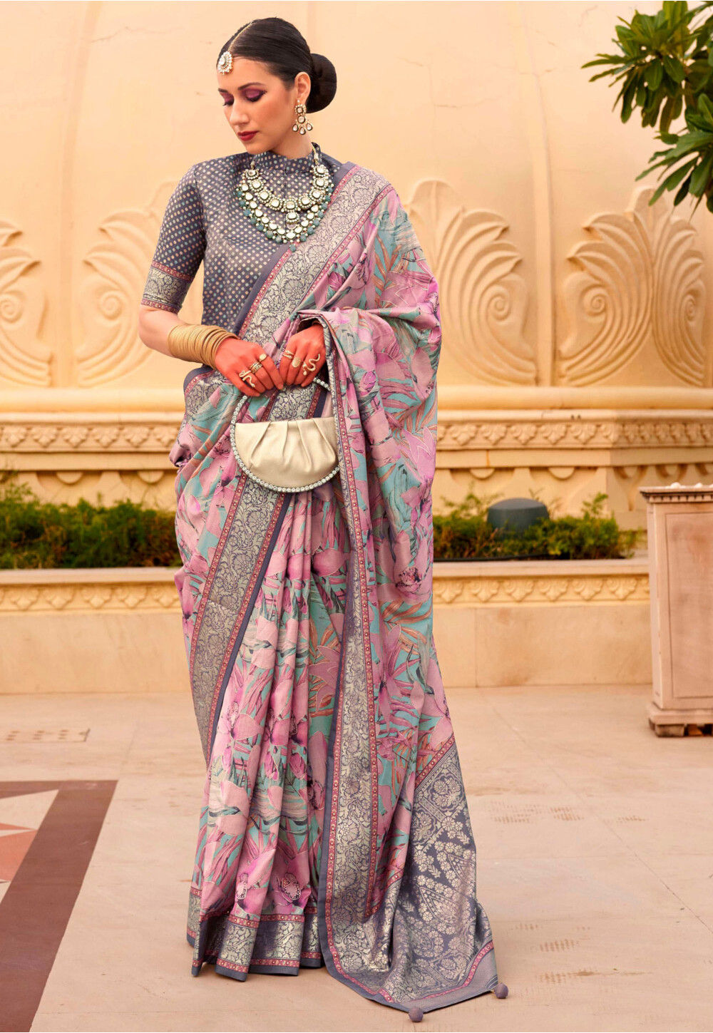 Buy Digital Printed Art Silk Saree in Pink Online : SKGA2573 - Utsav ...