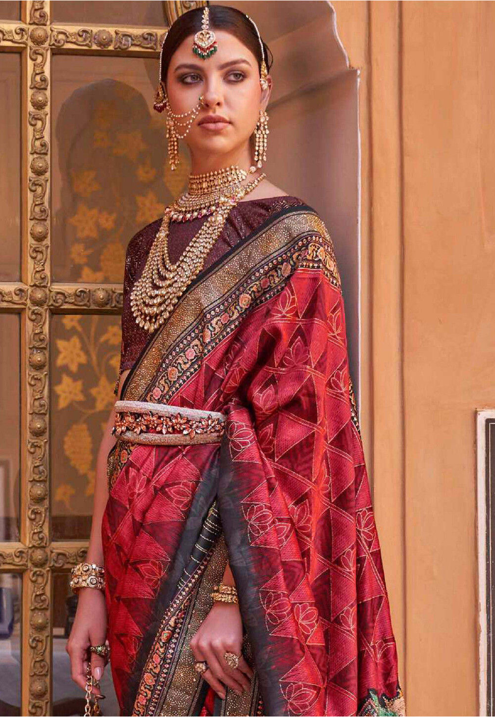 Buy Digital Printed Art Silk Saree in Red Online : SEW16190 - Utsav Fashion