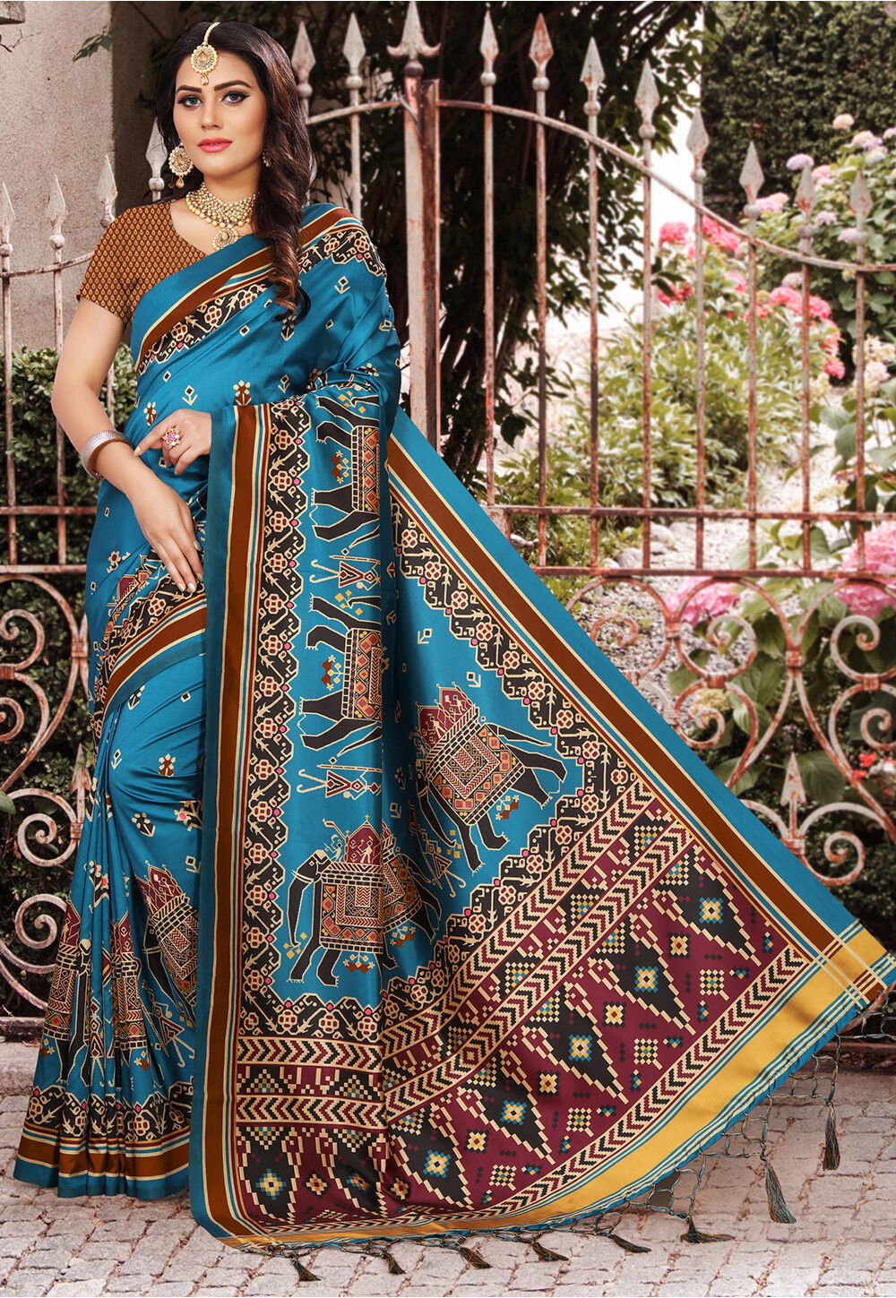 Buy Digital Printed Art Silk Saree in Teal Blue Online : STM622 - Utsav ...
