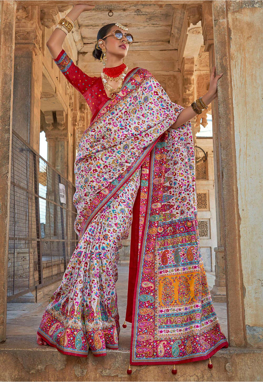 Buy Digital Printed Art Silk Saree in White Online : SEW16129 - Utsav ...