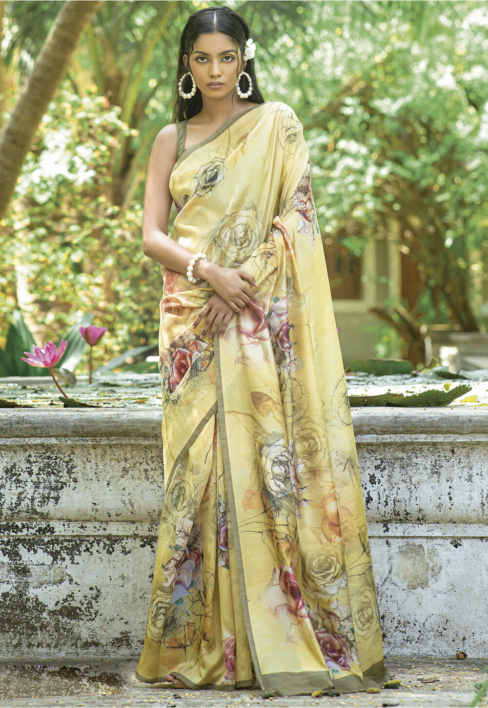 Buy Digital Printed Art Silk Saree in Yellow Online : SPCA760 - Utsav ...