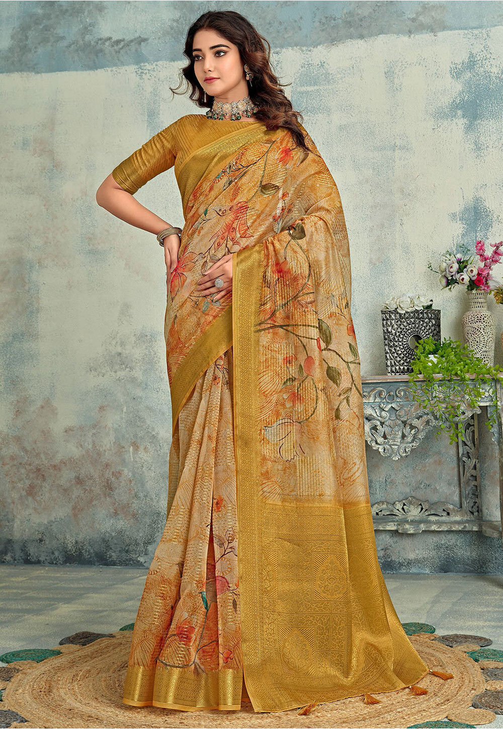 Buy Digital Printed Art Silk Saree in Yellow Online : SSEA3727 - Utsav ...