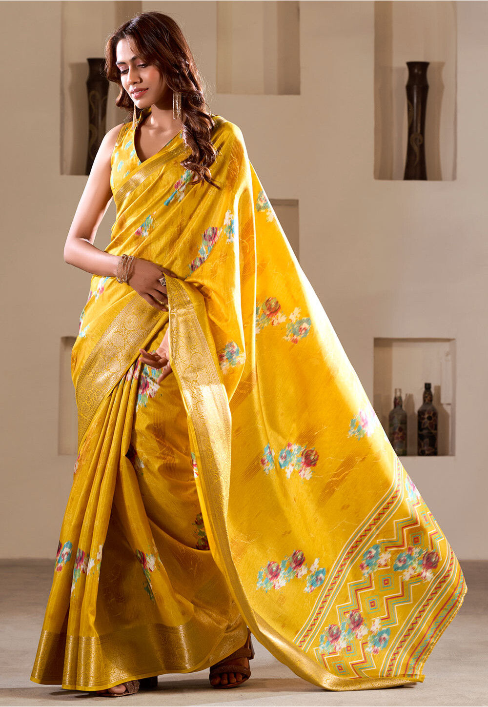 Buy Digital Printed Art Silk Saree in Yellow Online : STKA753 - Utsav ...