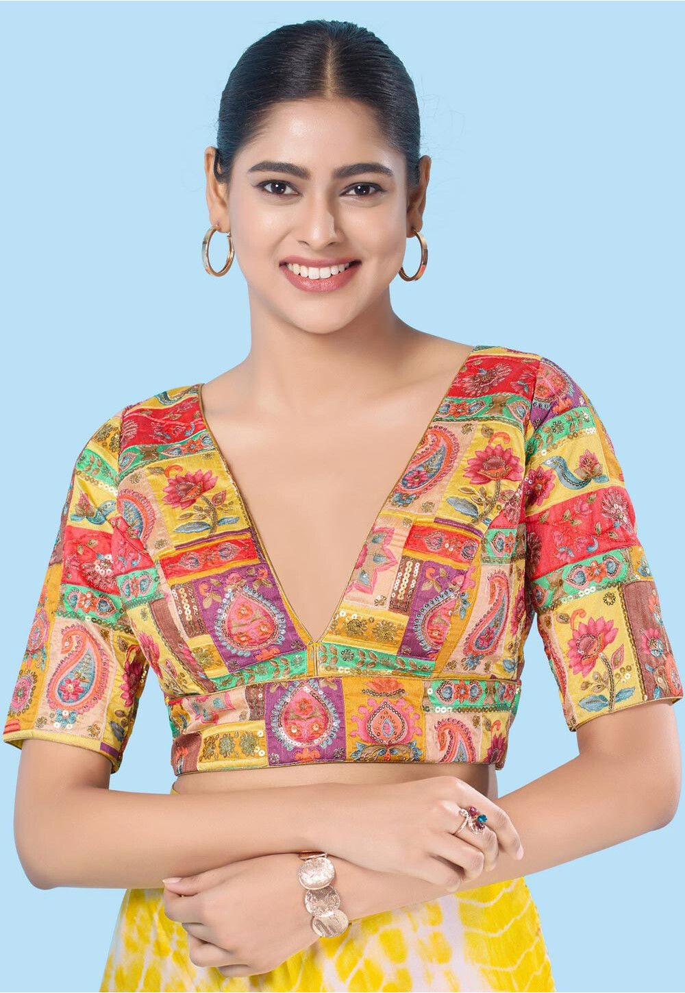 Buy Digital Printed Brocade Silk Blouse in Multicolor Online : UGX1025 ...