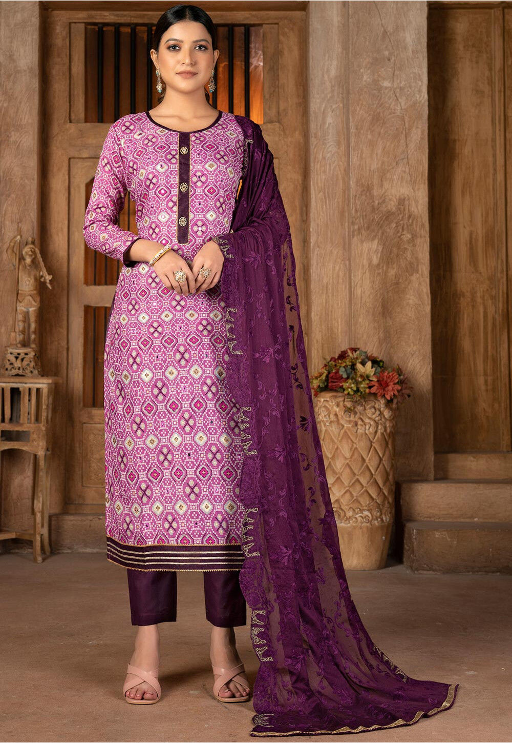 Buy Digital Printed Cambric Cotton Pakistani Suit in Pink Online ...