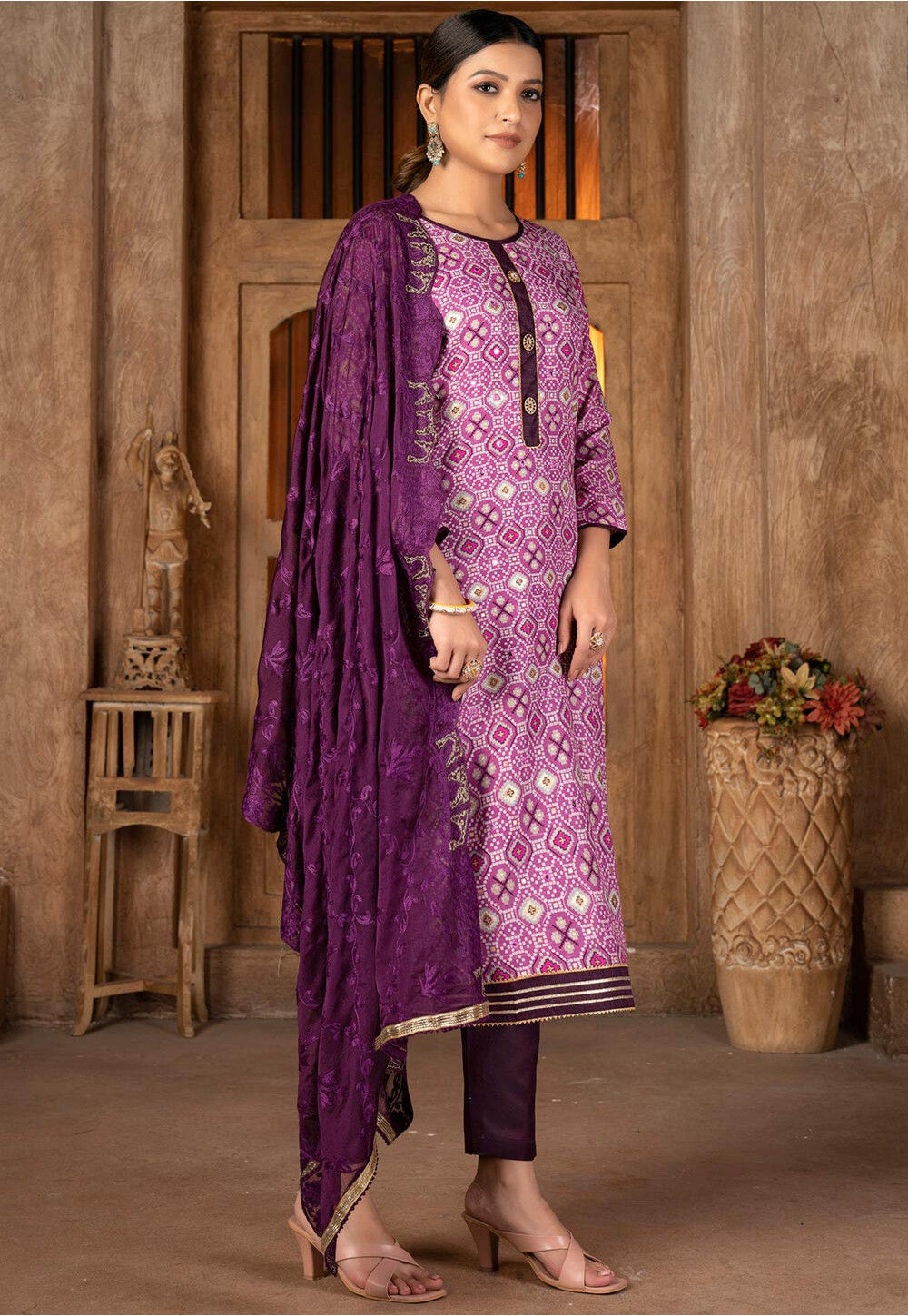 Buy Digital Printed Cambric Cotton Pakistani Suit in Pink Online ...