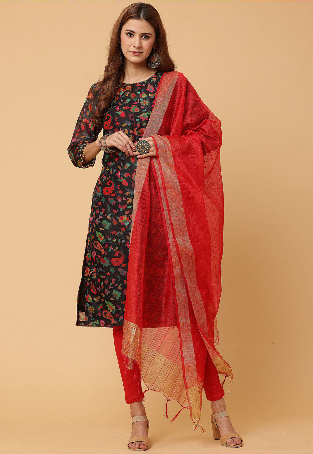 Buy Digital Printed Chanderi Silk Pakistani Suit in Black Online ...