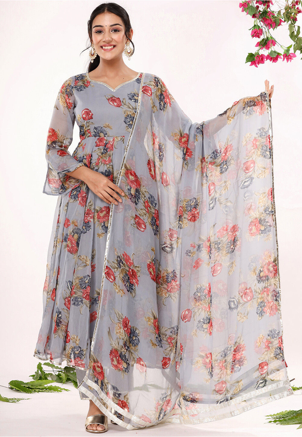 Buy Digital Printed Chiffon A Line Suit in Grey Online : KAX80 - Utsav ...