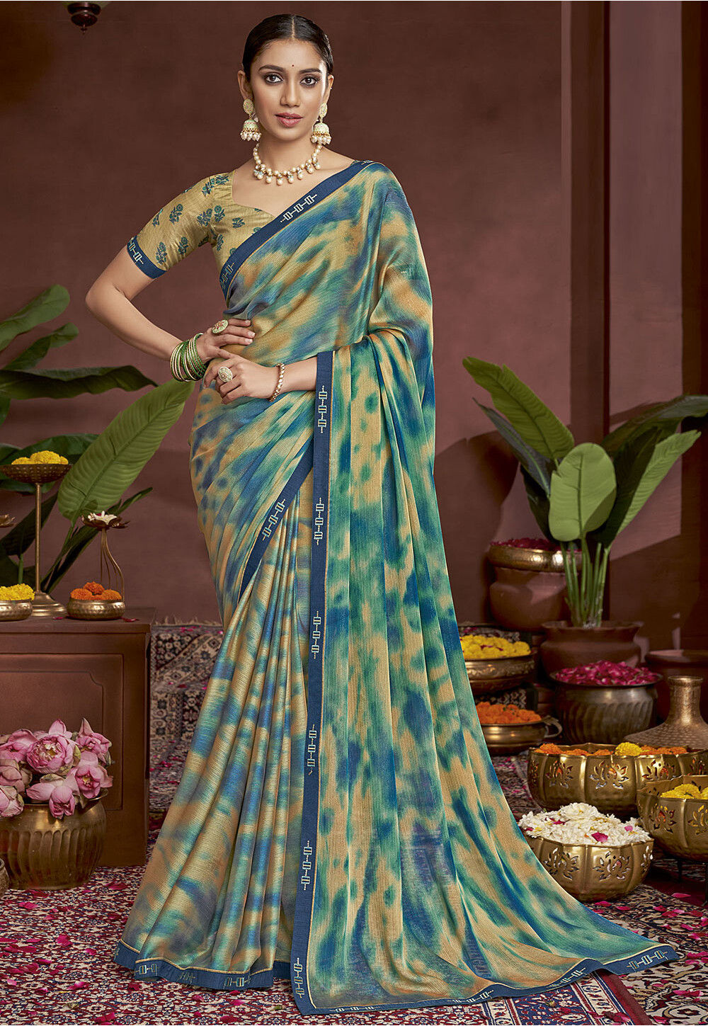 Buy Digital Printed Chiffon Saree in Blue Online : STS8885 - Utsav Fashion