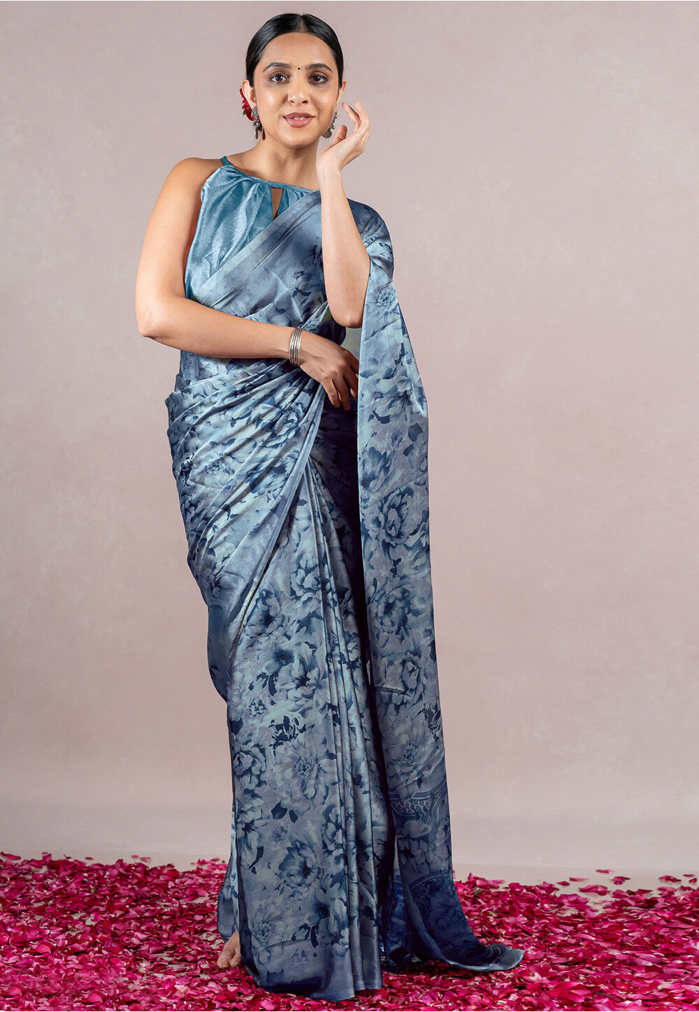 Buy Digital Printed Chiffon Saree in Dusty Blue Online : SBH2363 ...
